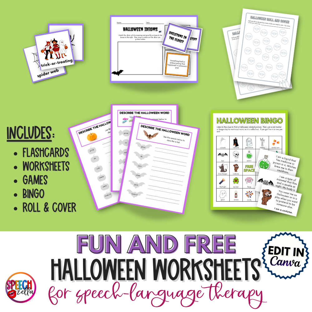 Free Speech Therapy Activities and Worksheets for Halloween