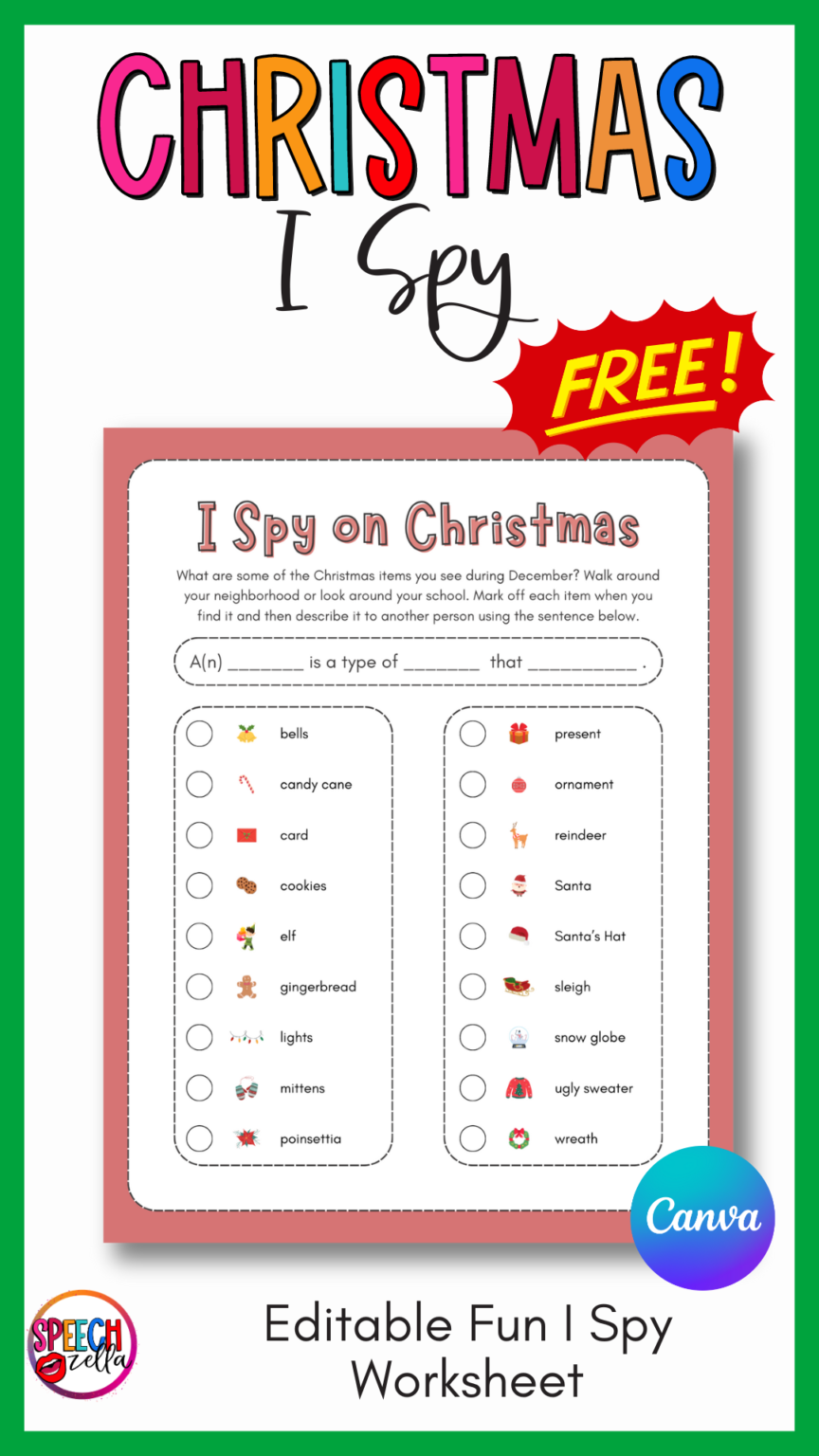 Fun and Free Christmas Speech Therapy Activities - Speechzella