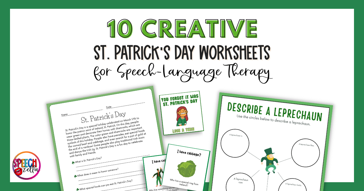 Free St Patrick's Day Worksheets for Speech Therapy - Speechzella
