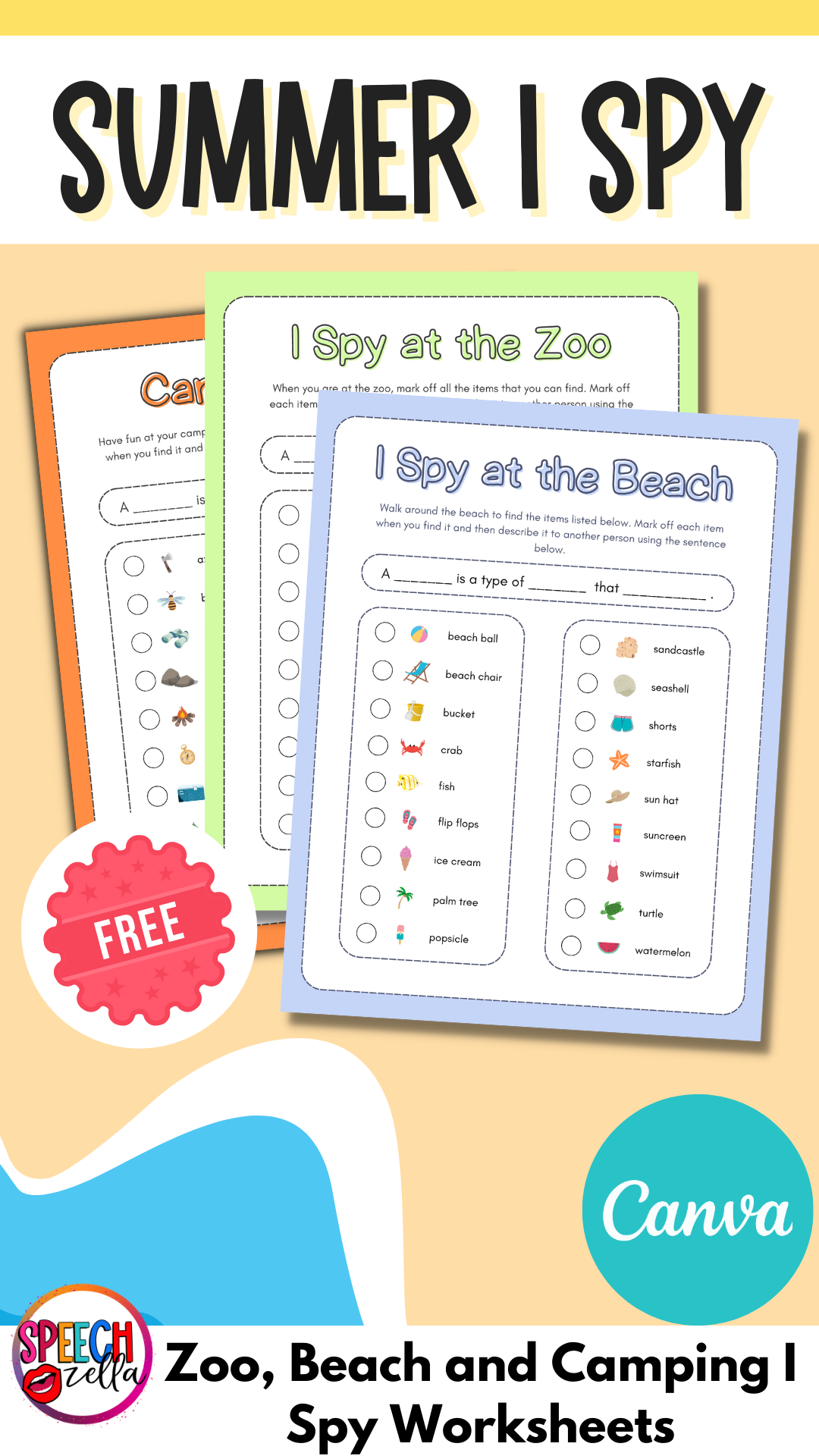Free Summer I Spy Speech Therapy Worksheets - Speechzella