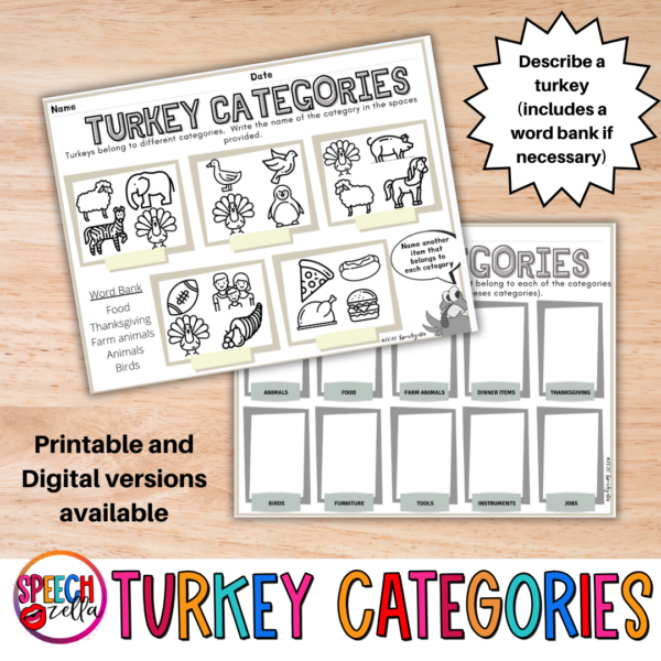 Build a Turkey Worksheet Thanksgiving Printable Set - Speechzella