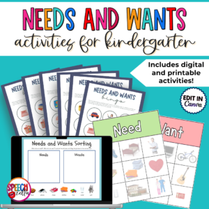Free Needs and Wants Activities for Kindergarten - Speechzella