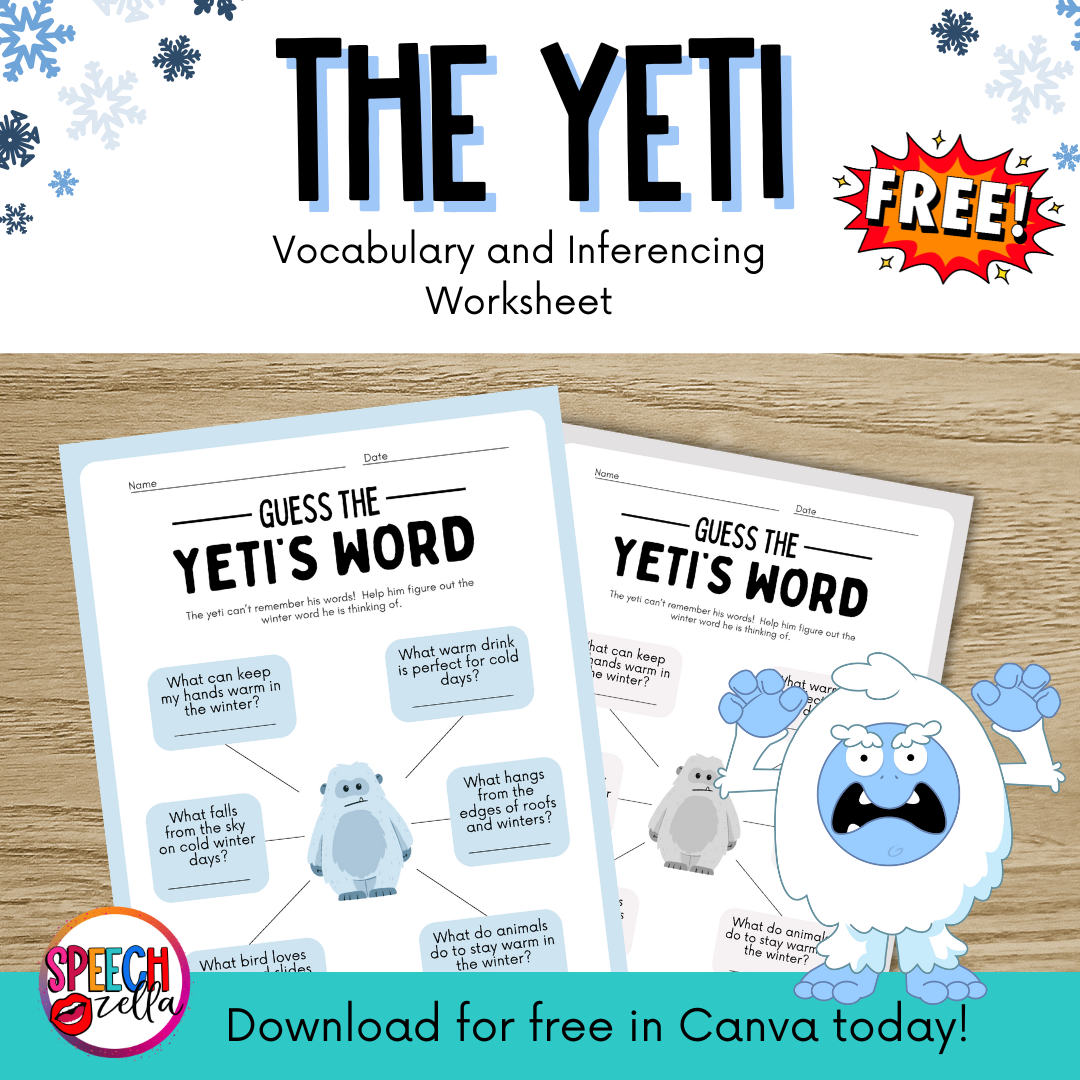 How to catch a yeti activities for speech therapy - Speechzella
