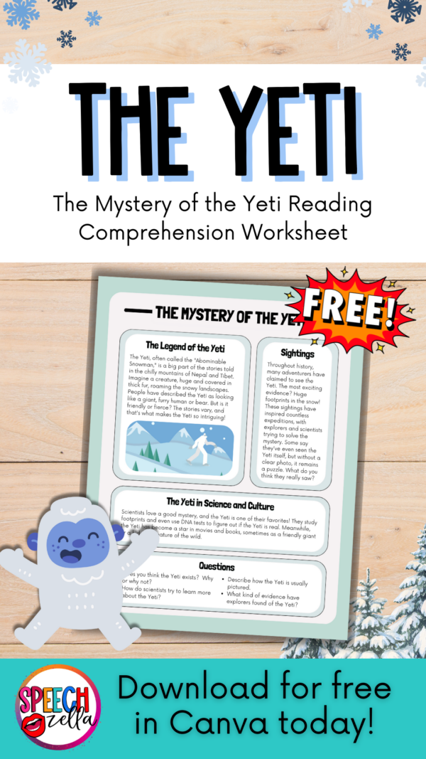 How to catch a yeti activities for speech therapy - Speechzella