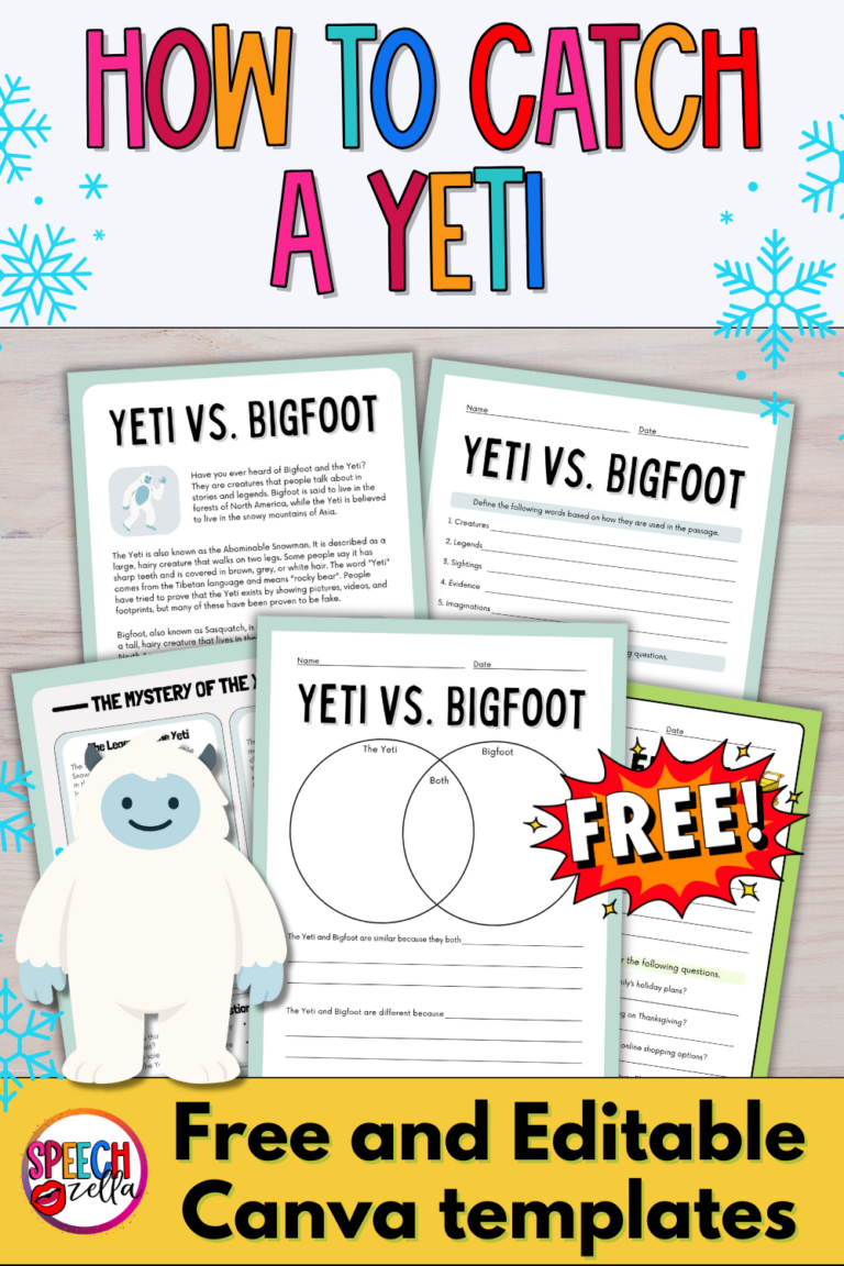 How to catch a yeti activities for speech therapy - Speechzella